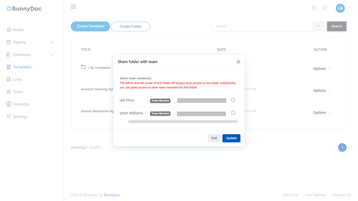 How to share a template with team members? – BunnyDoc Help Center